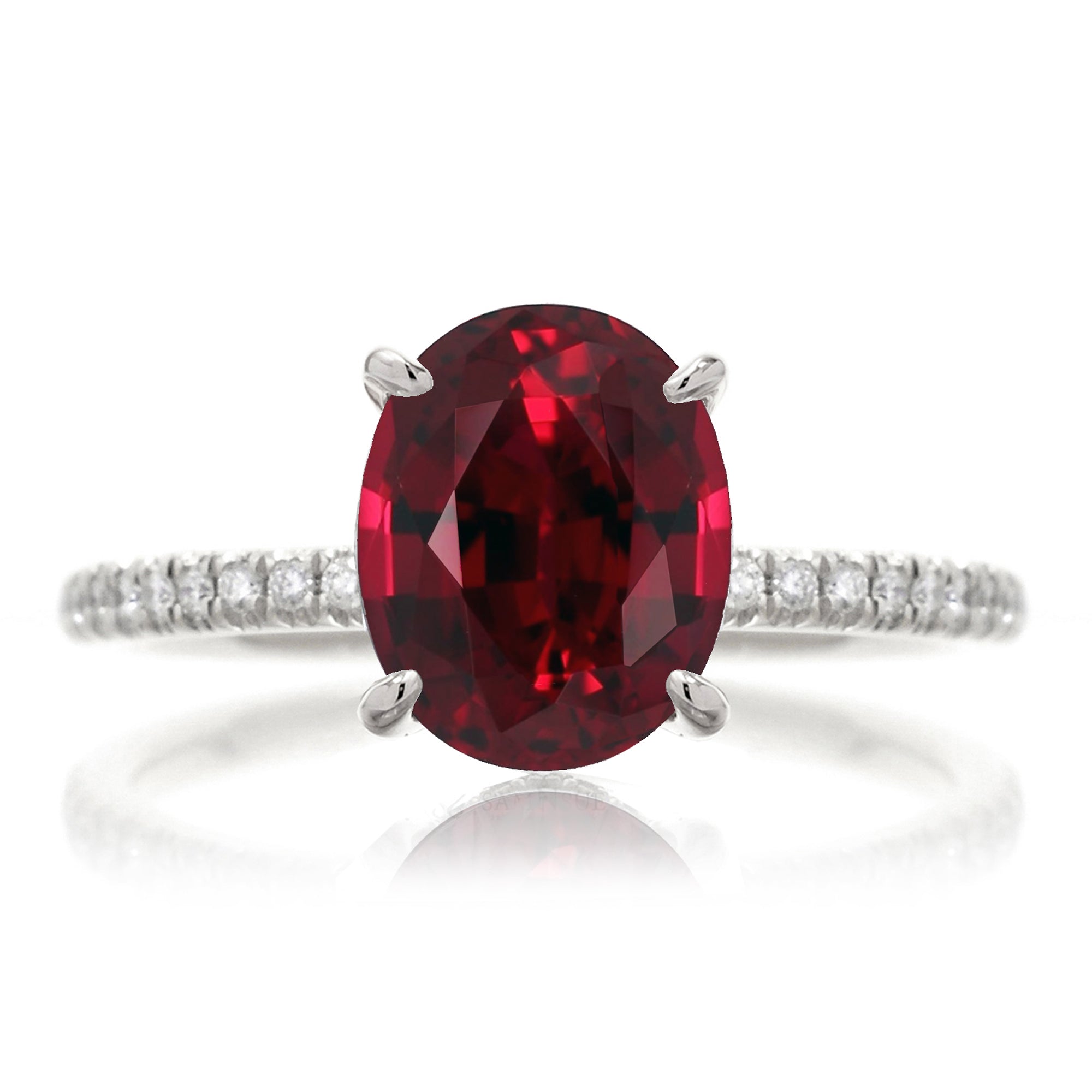 Oval Lab Created Ruby Engagement Ring Solitaire With Diamond Accent
