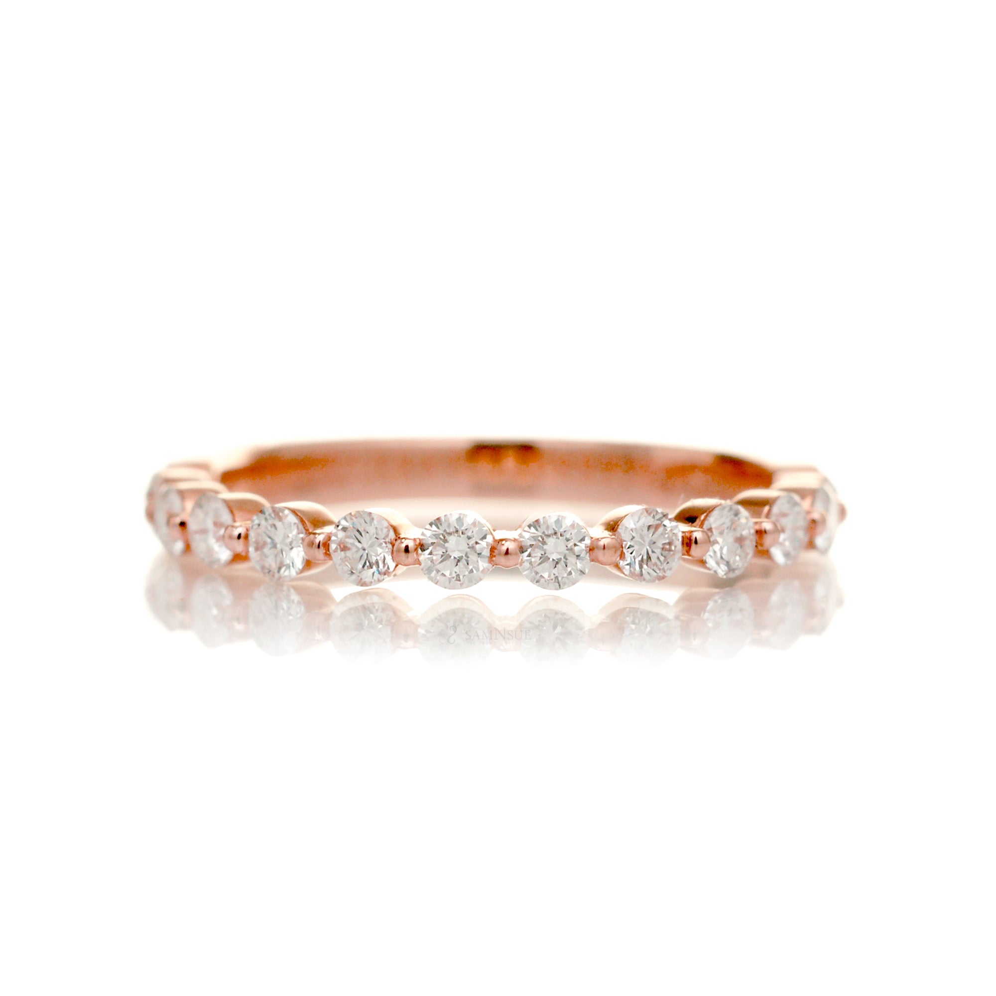 Floating Round Diamond Wedding Band Shared Prongs