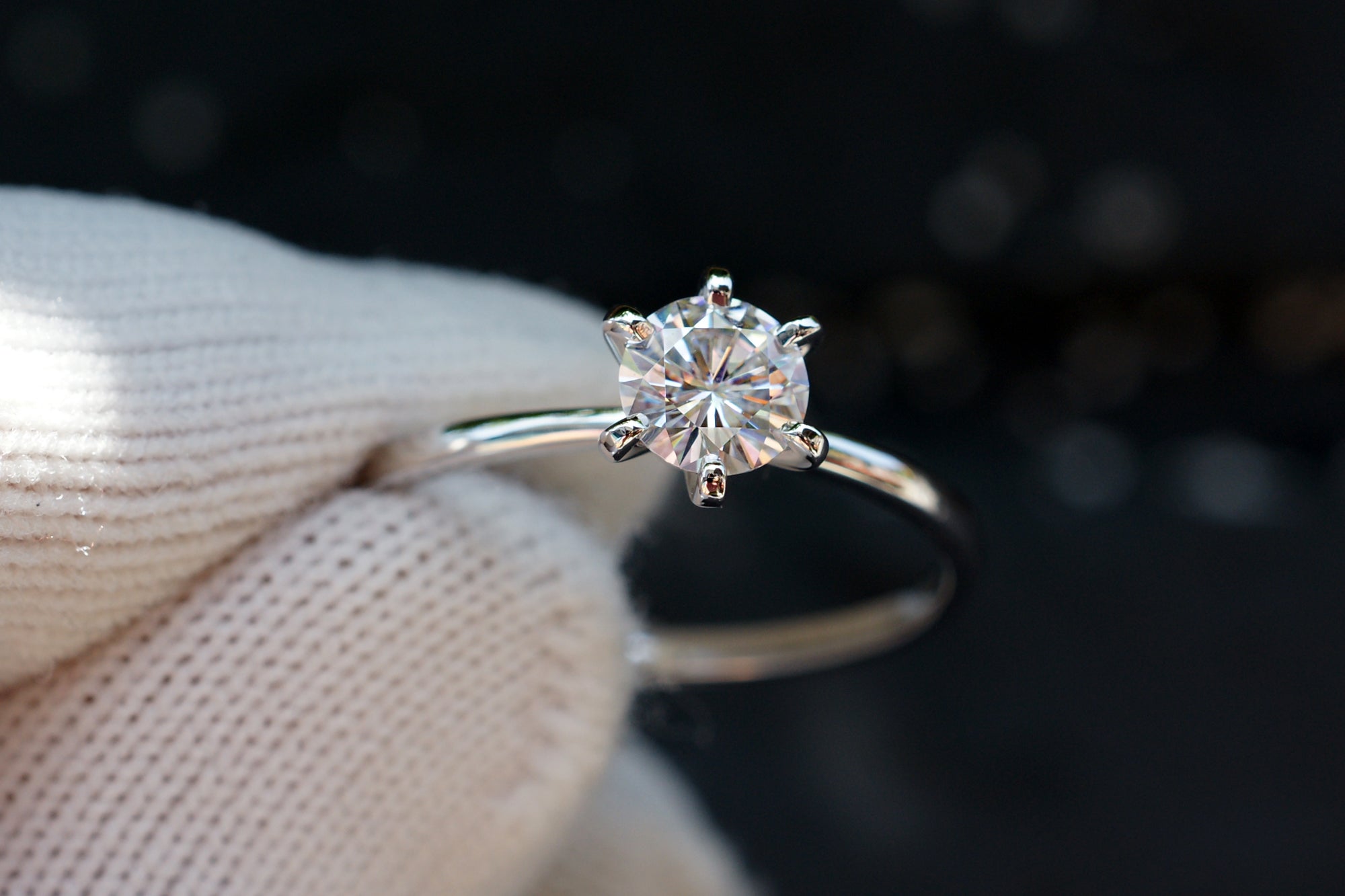 18k white gold round moissanite solitaire engagement ring 6mm - 0.75ct