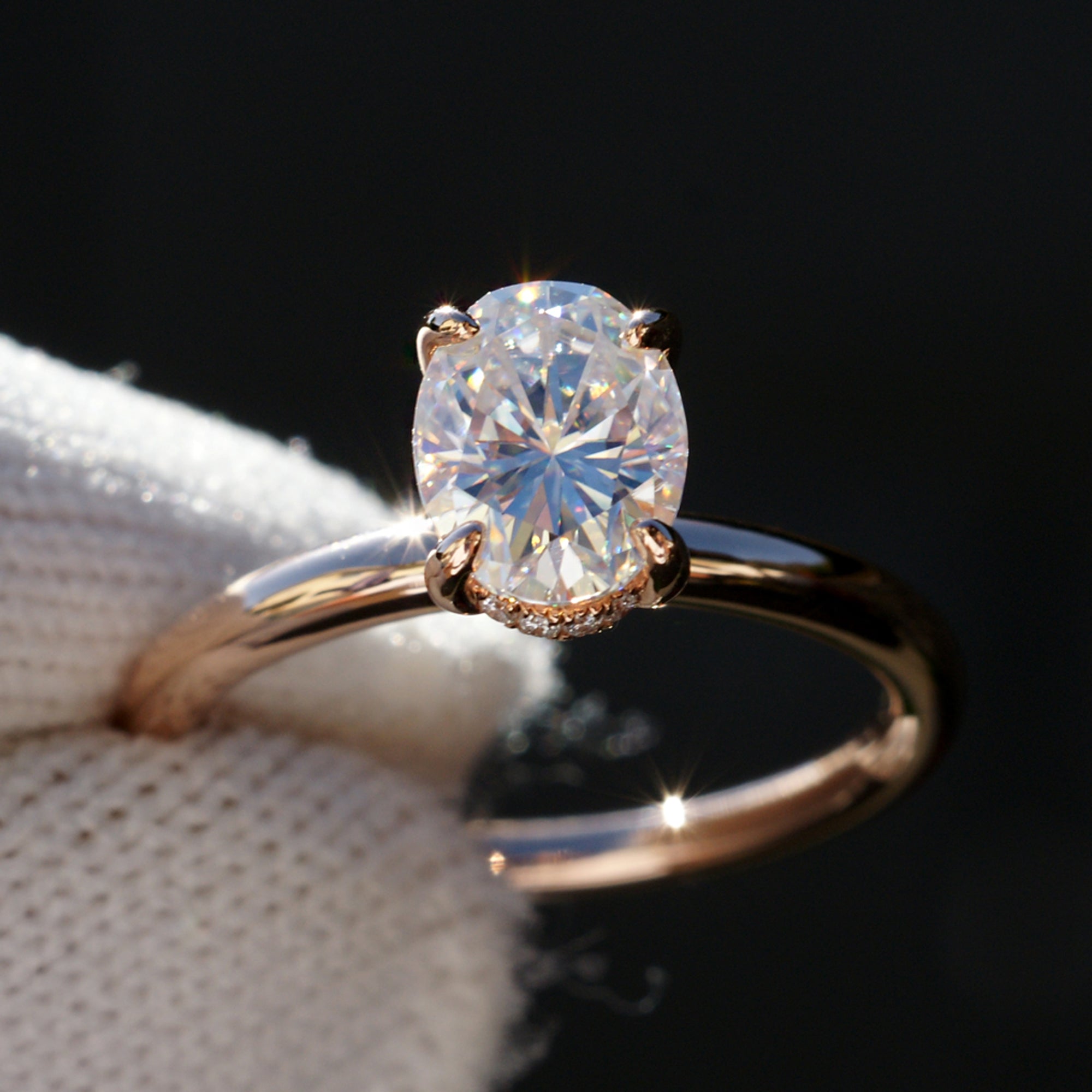 14k rose gold oval moissanite solitaire engagement ring 8x6mm - 1.33ct