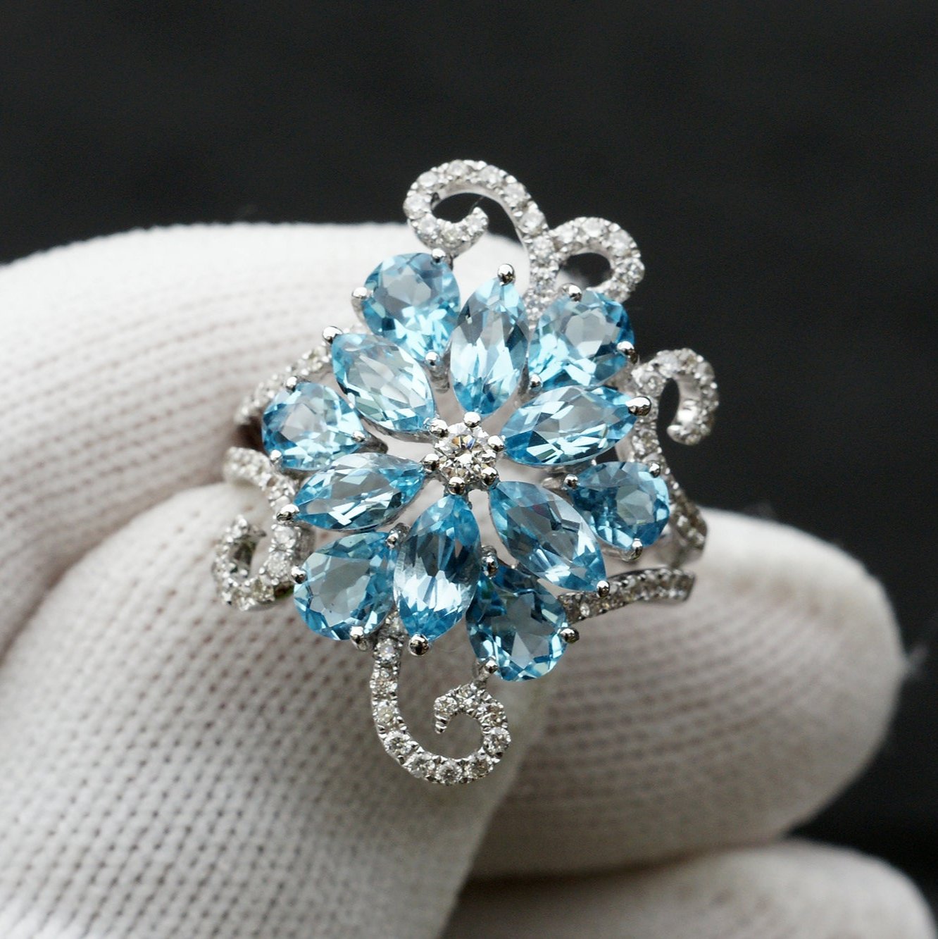 The Frozen Snow Flake Blue Topaz Ring - Cocktail Ring - Something Blue