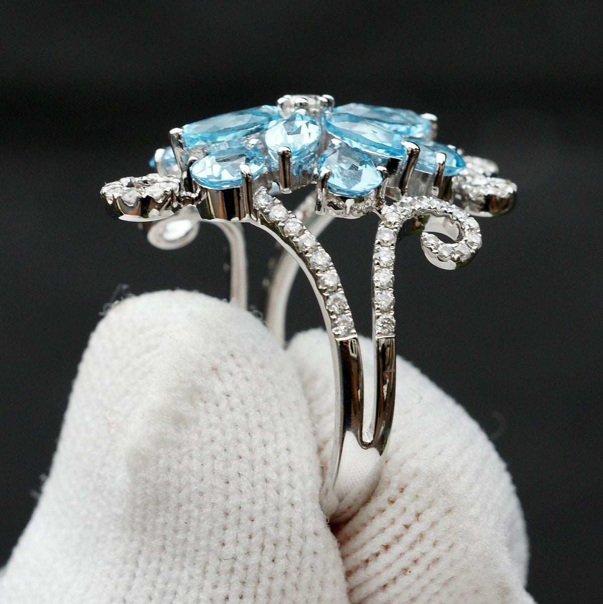 The Frozen Snow Flake Blue Topaz Ring - Cocktail Ring - Something Blue