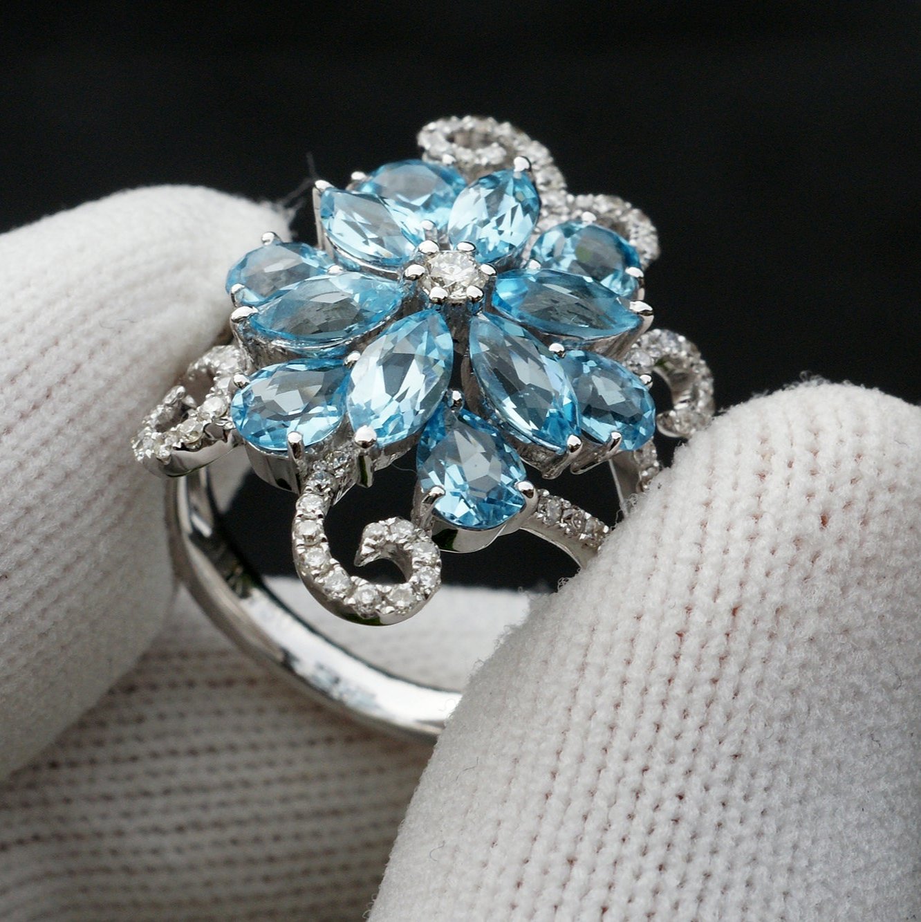 The Frozen Snow Flake Blue Topaz Ring - Cocktail Ring - Something Blue