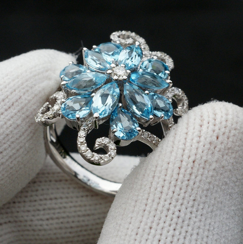 The Frozen Snow Flake Blue Topaz Ring - Cocktail Ring - Something Blue