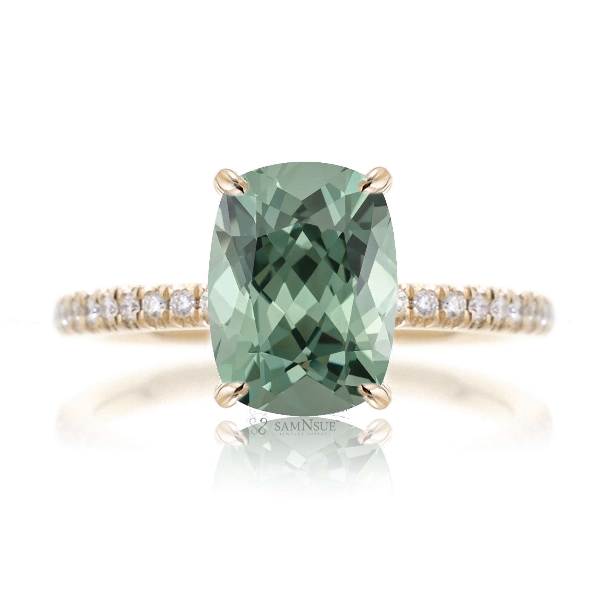The Ava Cushion Cut Green Sapphire Ring