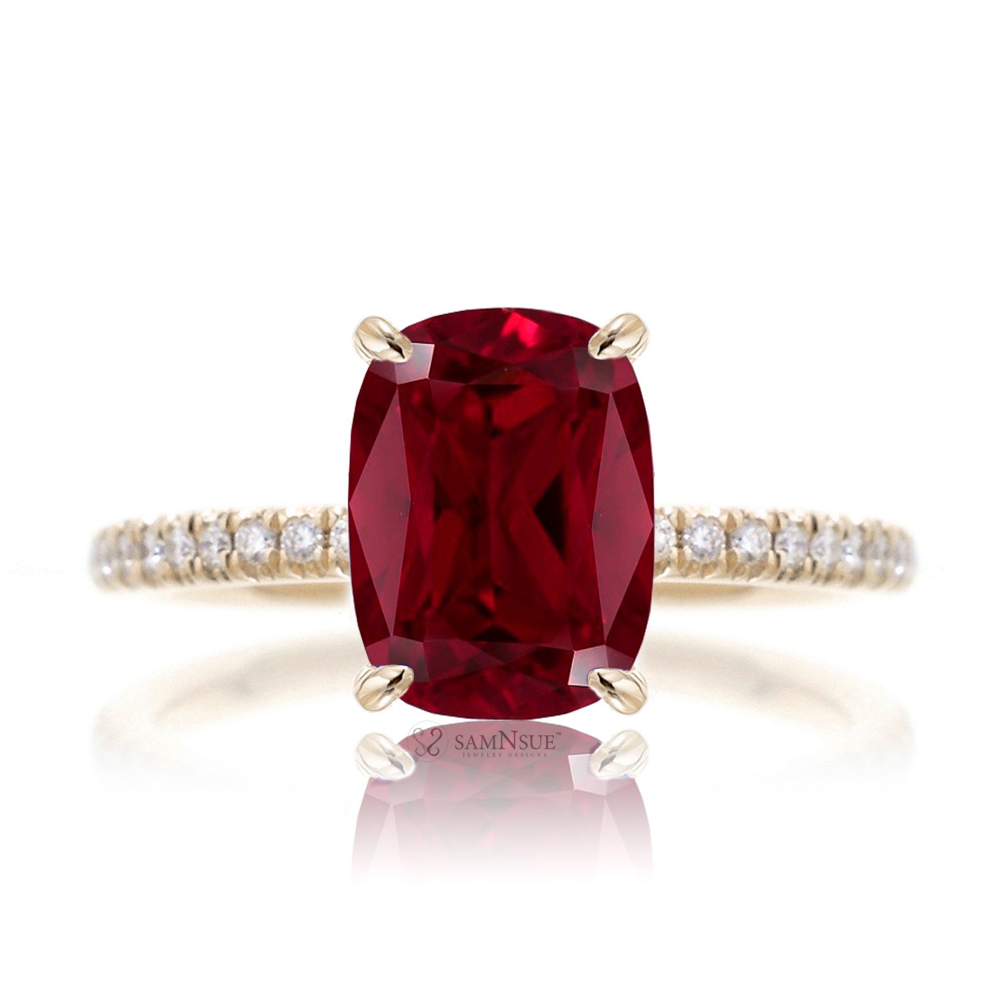 The Ava Cushion Cut Ruby Ring (Lab Grown)