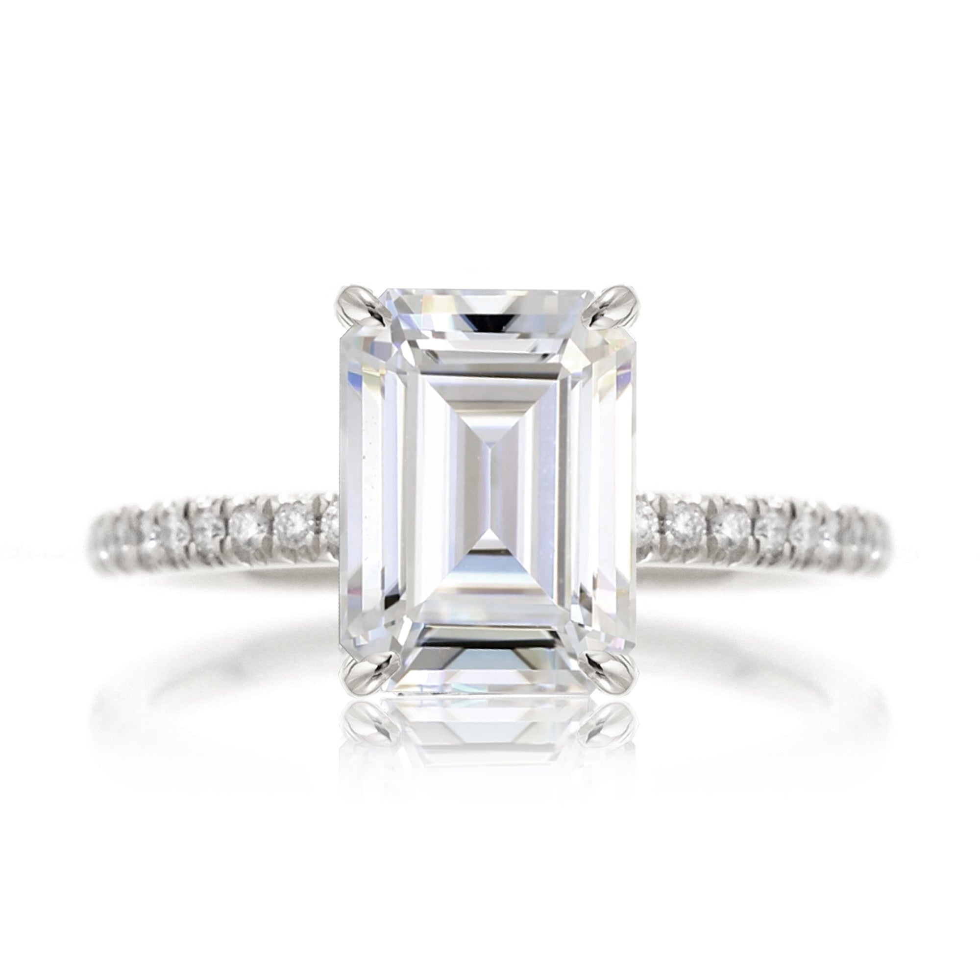 The Ava Emerald Cut Moissanite Engagement Ring With Diamond Accent