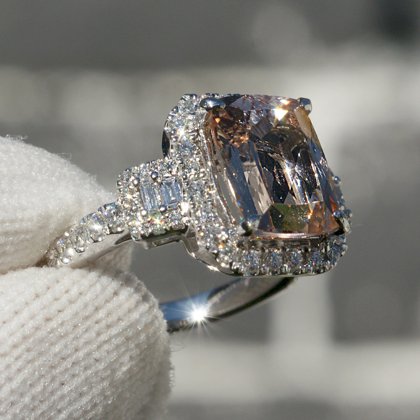 The Cali Cushion Morganite Ring 10x8mm Platinum