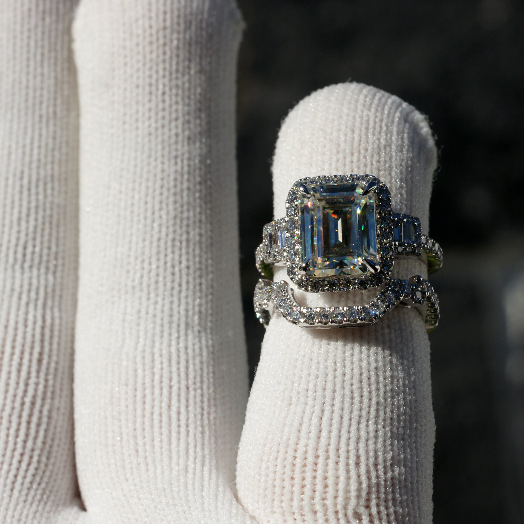 The Cali 10x8mm Emerald Cut Moissanite Engagement Wedding Set - 2 Ring