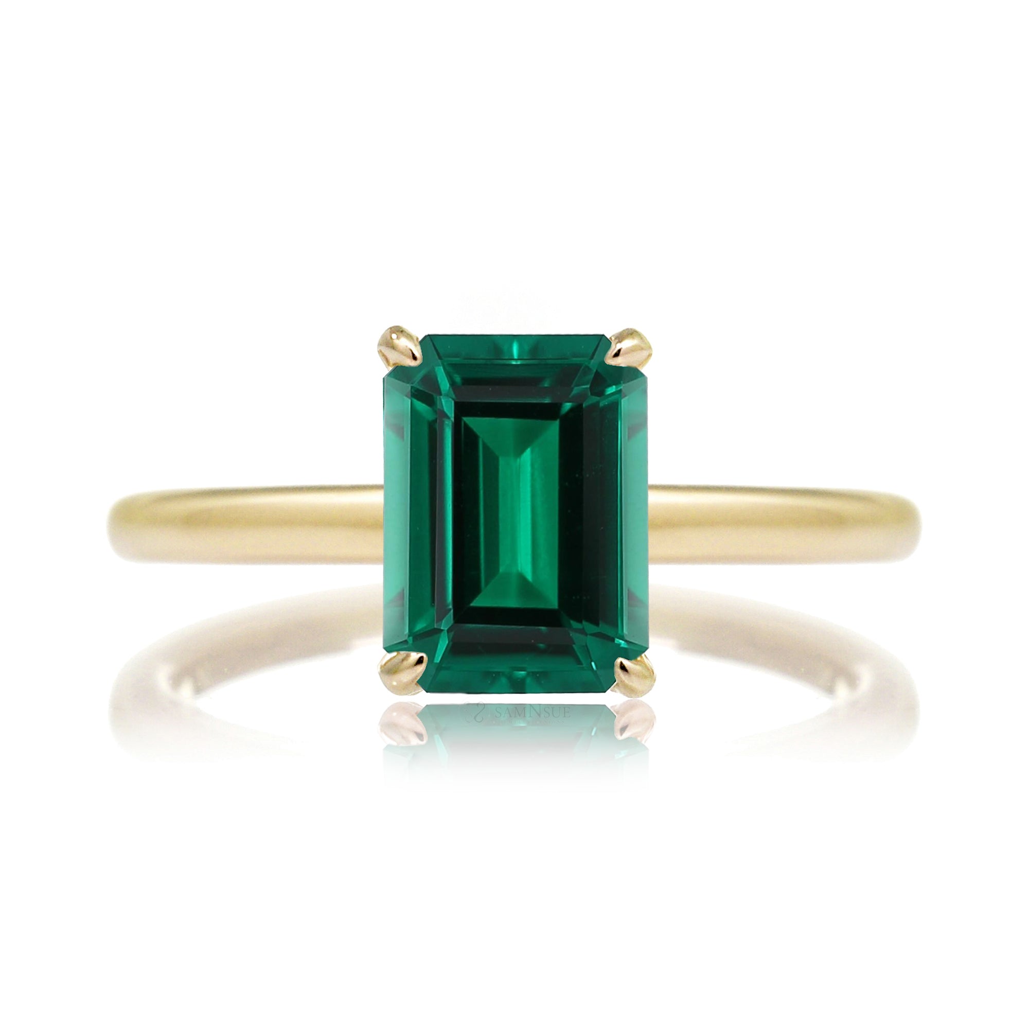 Emerald Cut Lab Created Emerald Engagement Ring Solitaire With Diamond ...