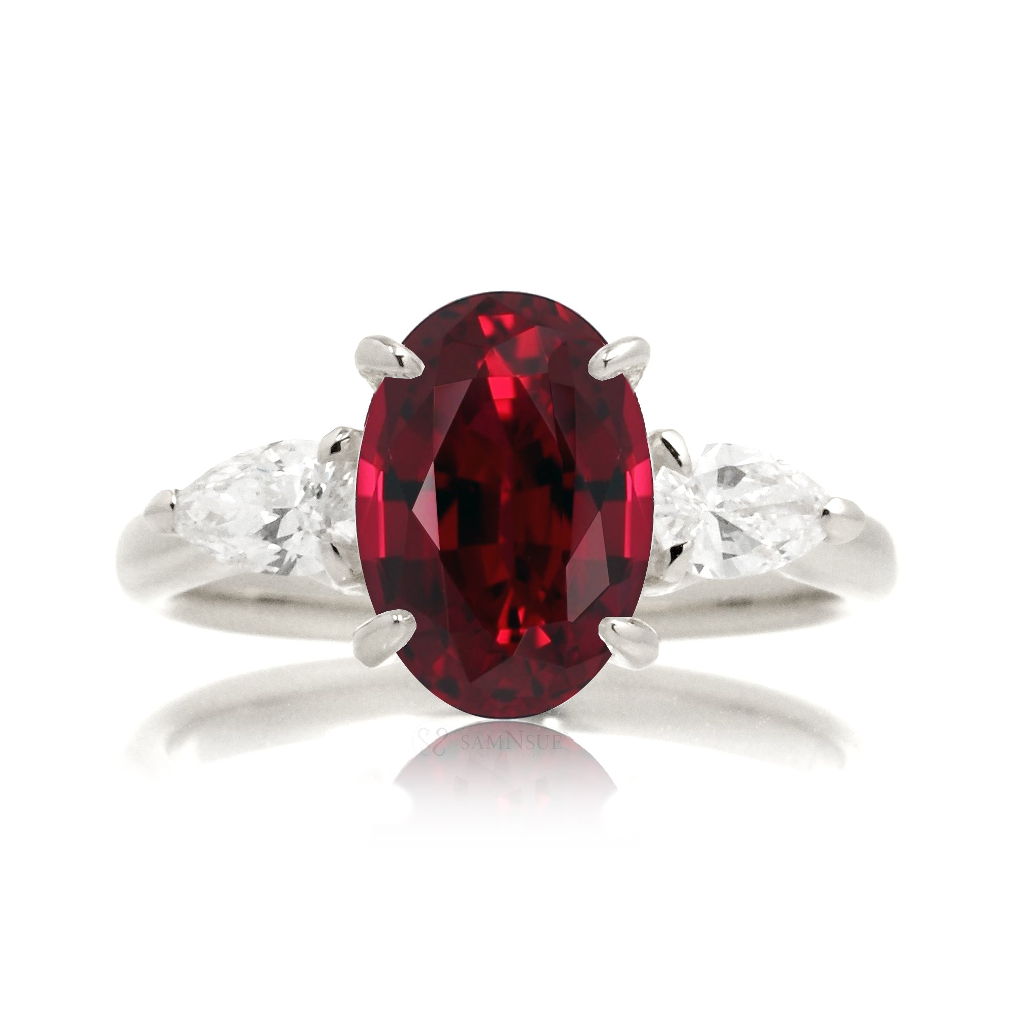 Oval Lab Created Ruby Engagement Ring With Diamond Accent