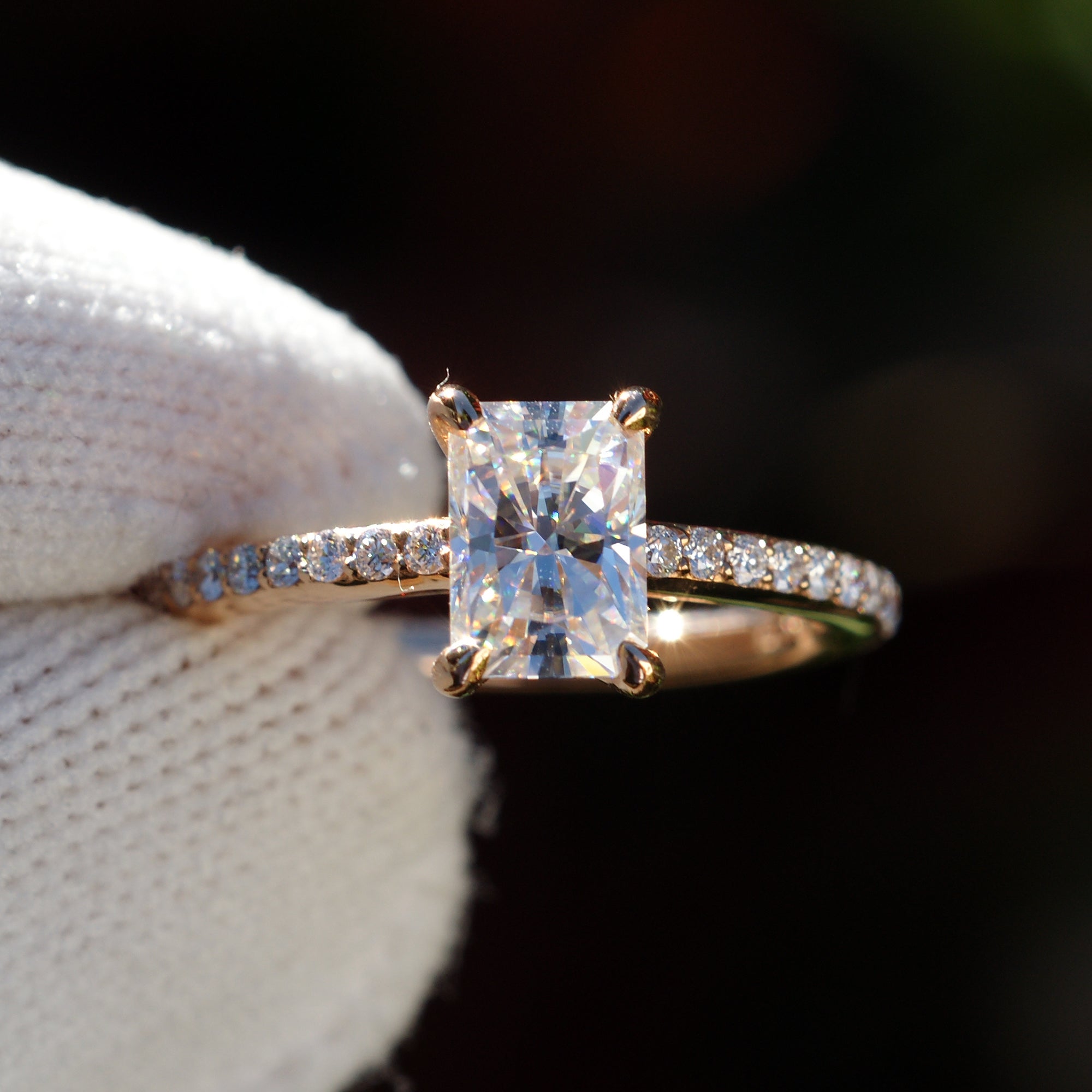 Radiant Cut 7x5mm Moissanite Engagement Ring With Side Diamond Accent