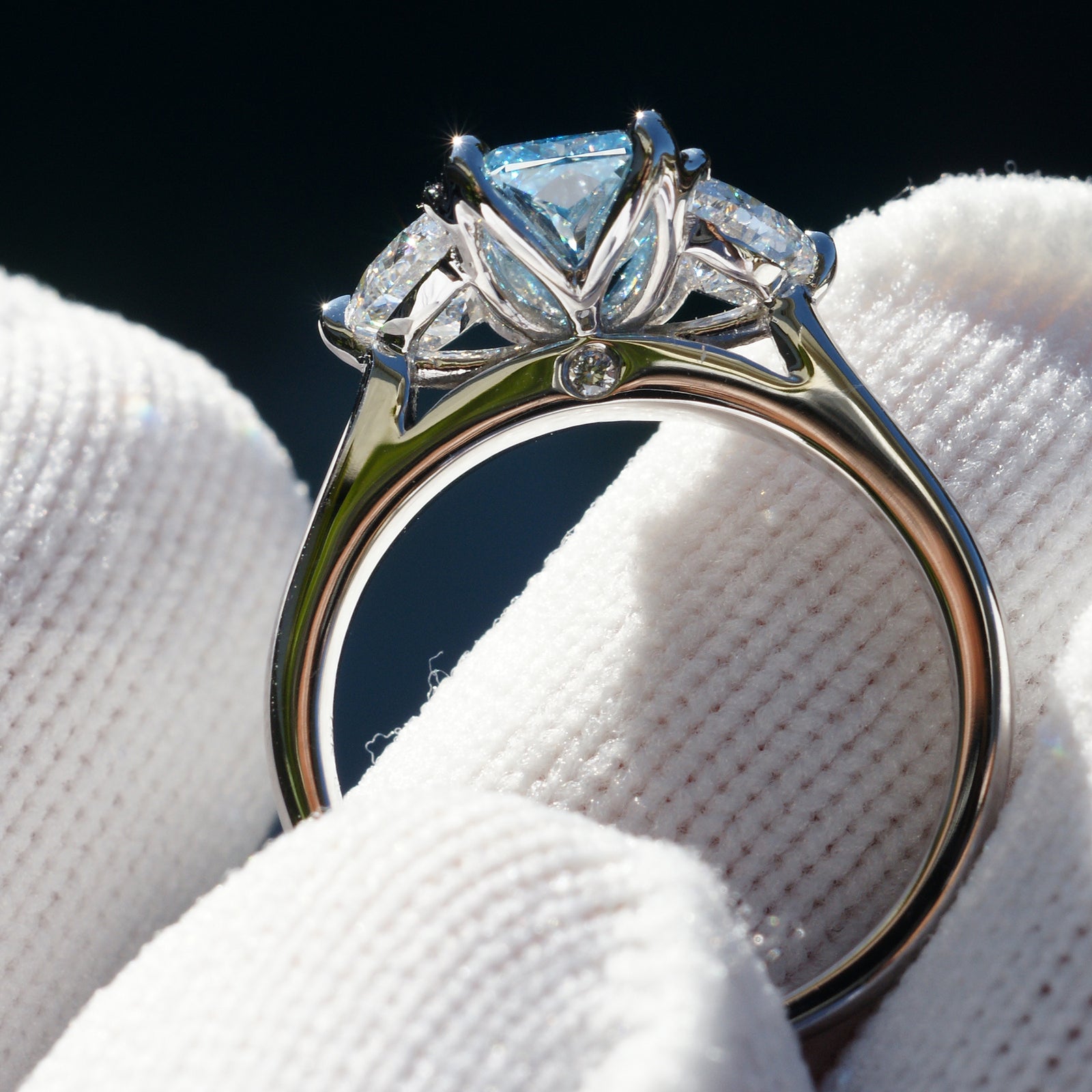 The Farah Radiant Cut Blue Diamond Half Moon Three Stone Ring (2.56ct. tw.)