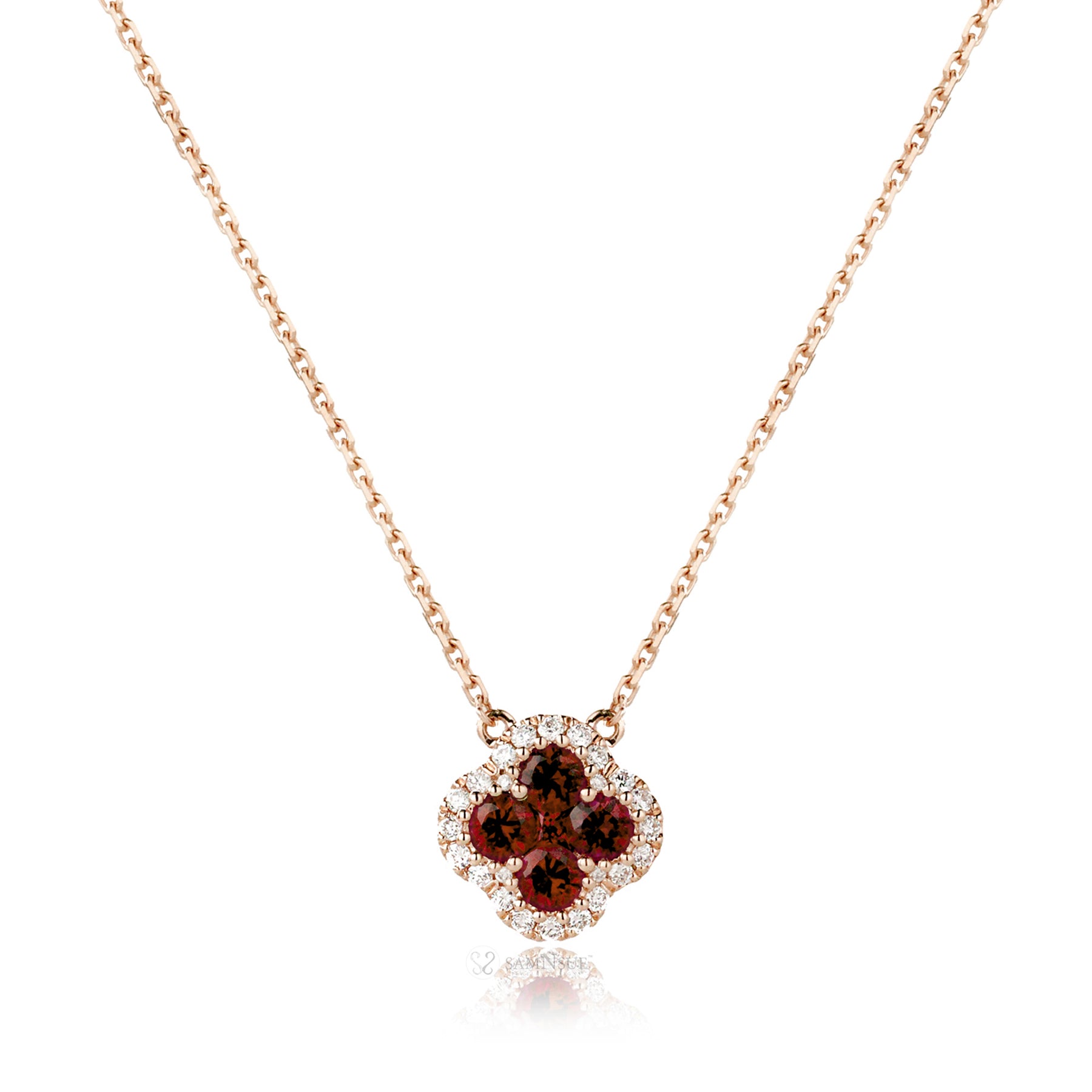 Clover Cluster Red Ruby Diamond Necklace