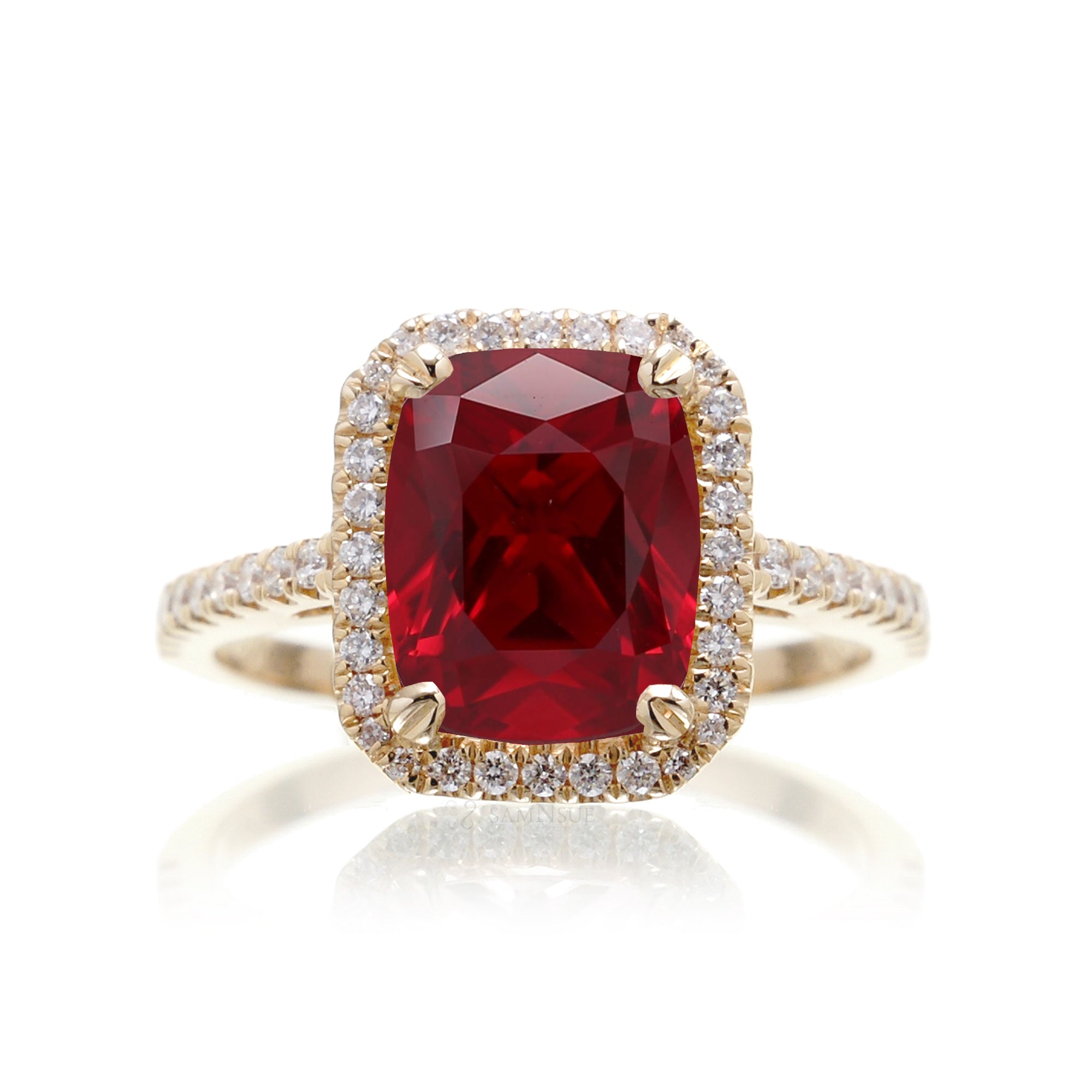 Cushion Cut Ruby Engagement Ring Lab-Grown The Signature Elongated