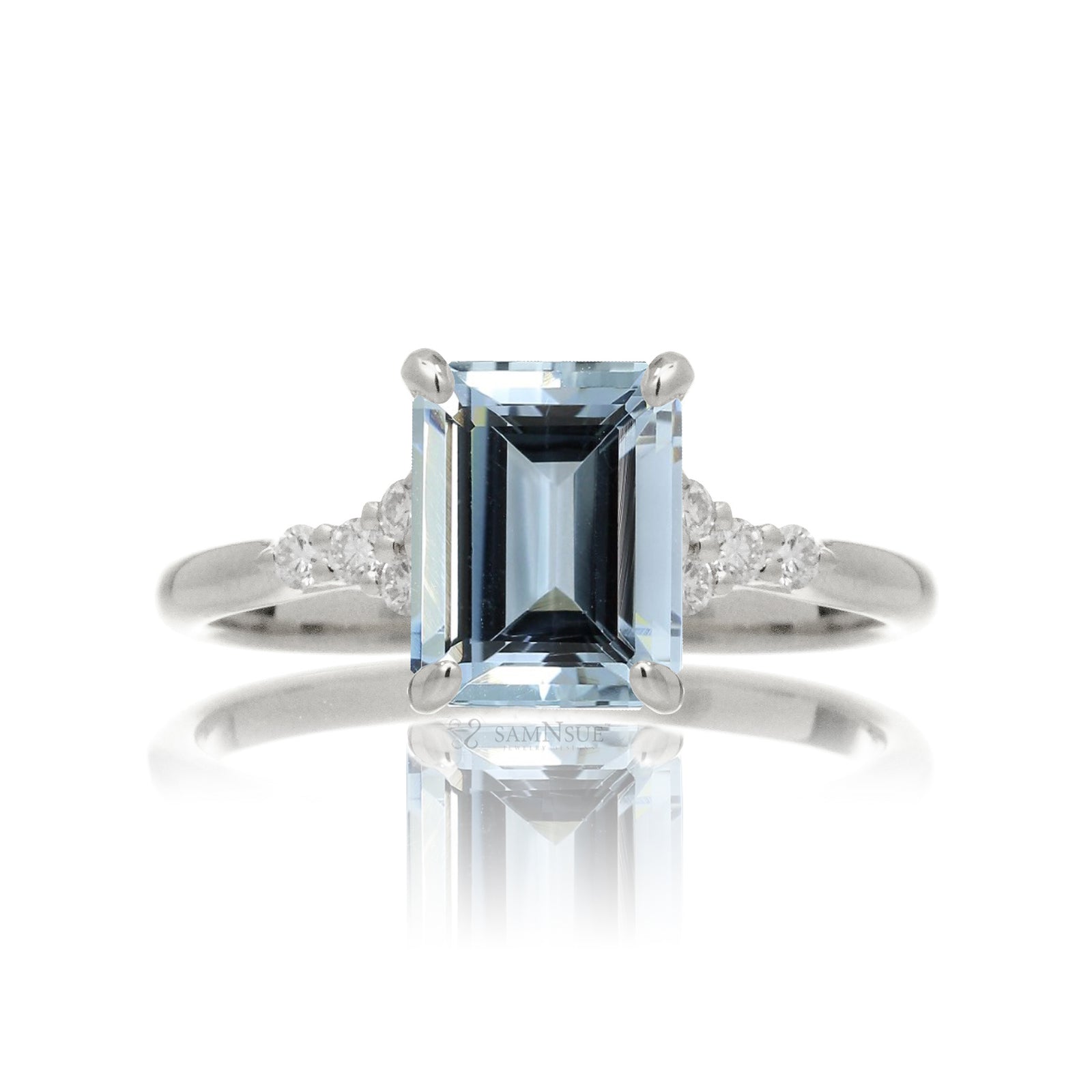The Chloe Emerald Step Cut Aquamarine Ring
