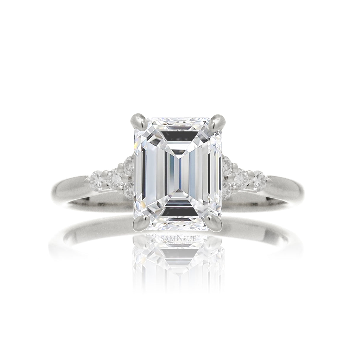 Emerald Cut Solitaire Diamond Engagement Ring Diamond Accent