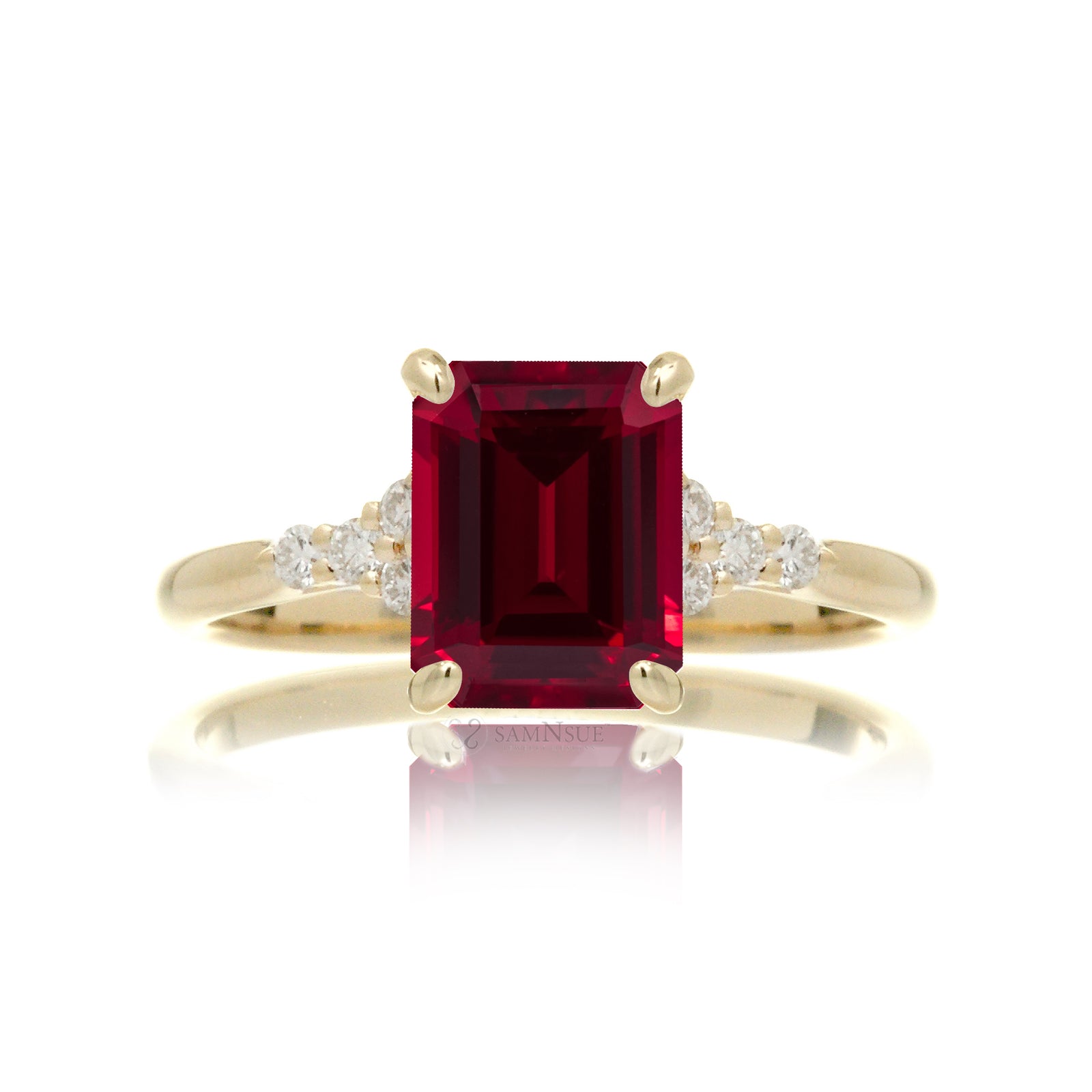 The Chloe Emerald Step Cut Ruby Ring (Lab Grown)