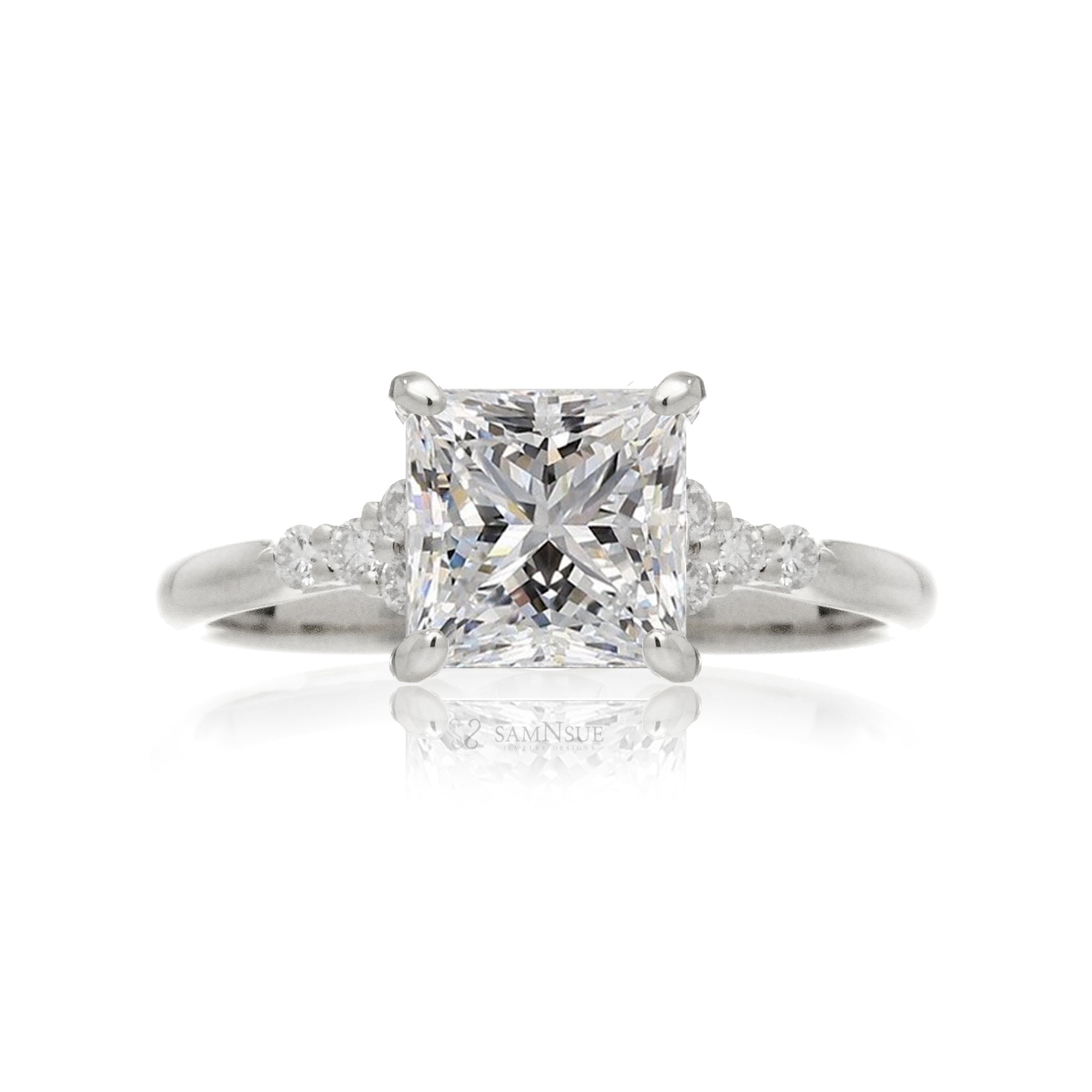 Princess Solitaire Diamond Engagement Ring Diamond Accent Rounded Band