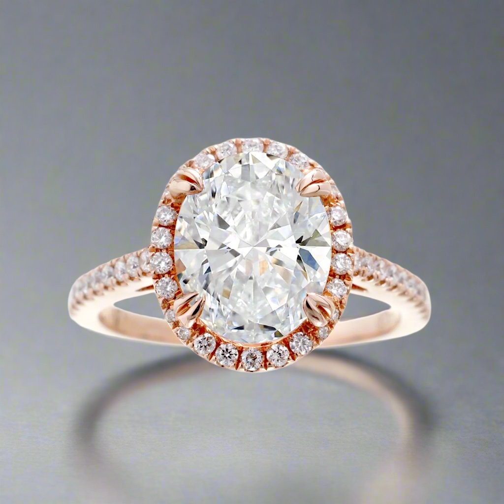 Oval Cut Diamond Ring With Halo Engagement Cathedral Setting