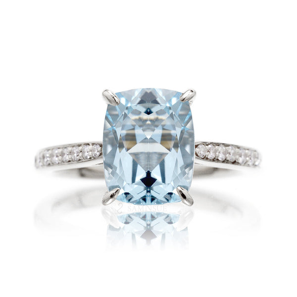 The Emily Cushion Cut Aquamarine Engagement Ring