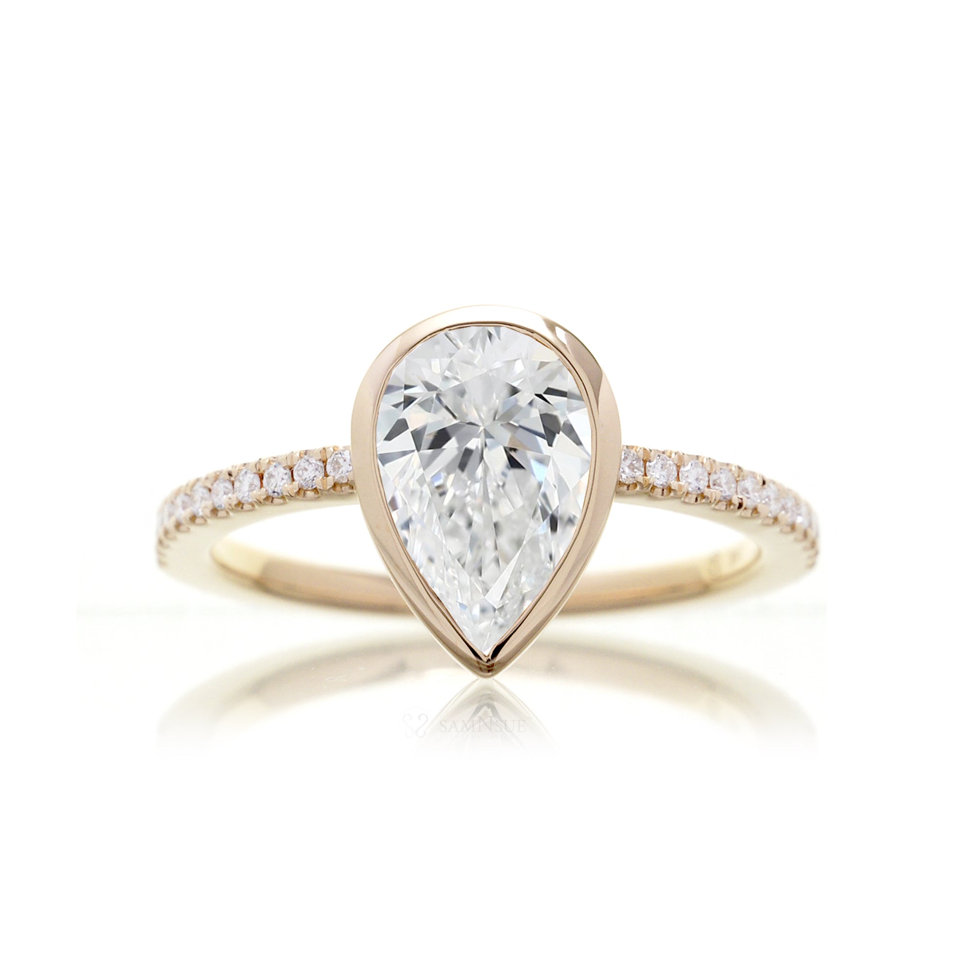 Bezel Pear Lab-Grown Diamond Engagement Ring With Diamond Accent - The ...