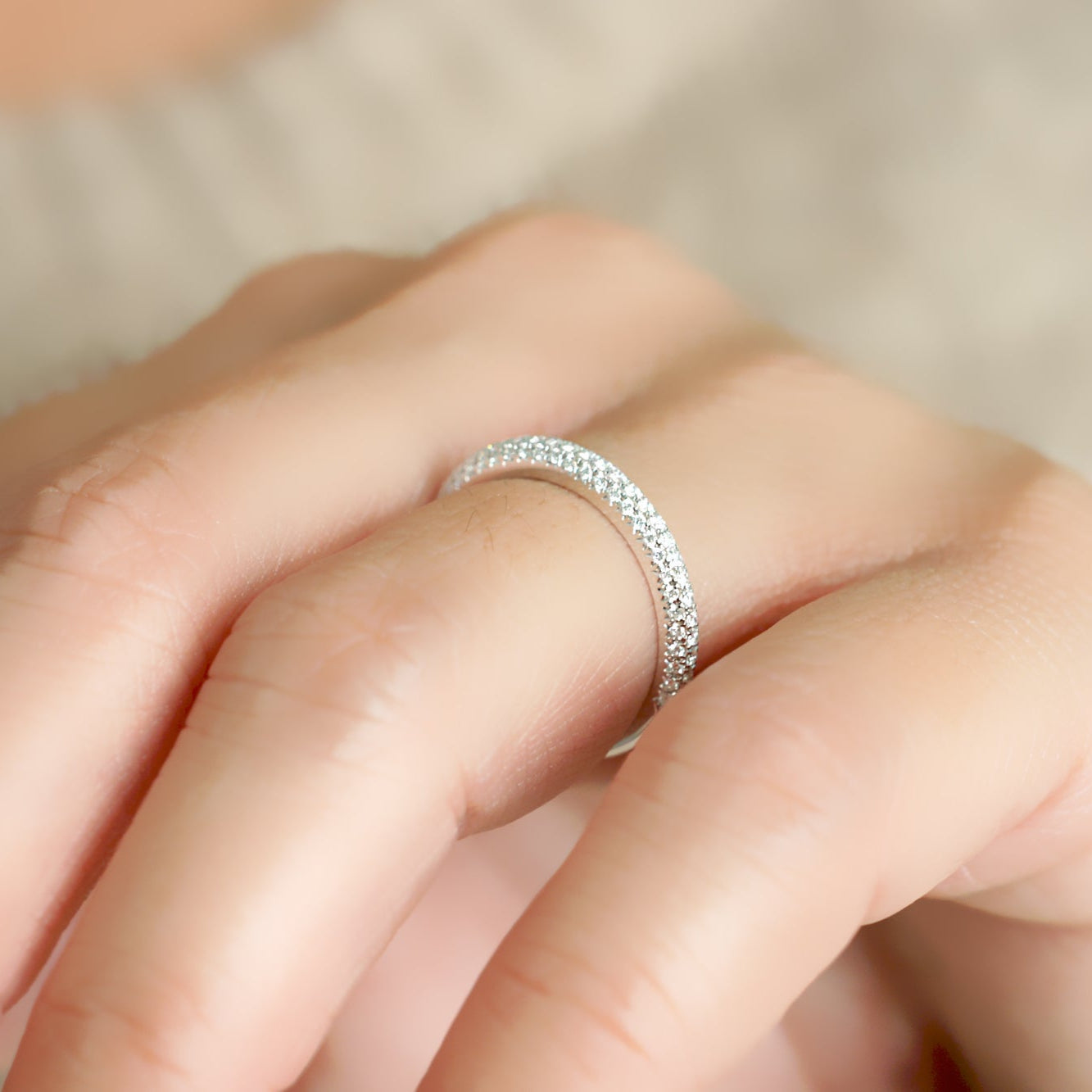 The Starlight Diamond Wedding Band Dainty Micro-Pave Dome Ring