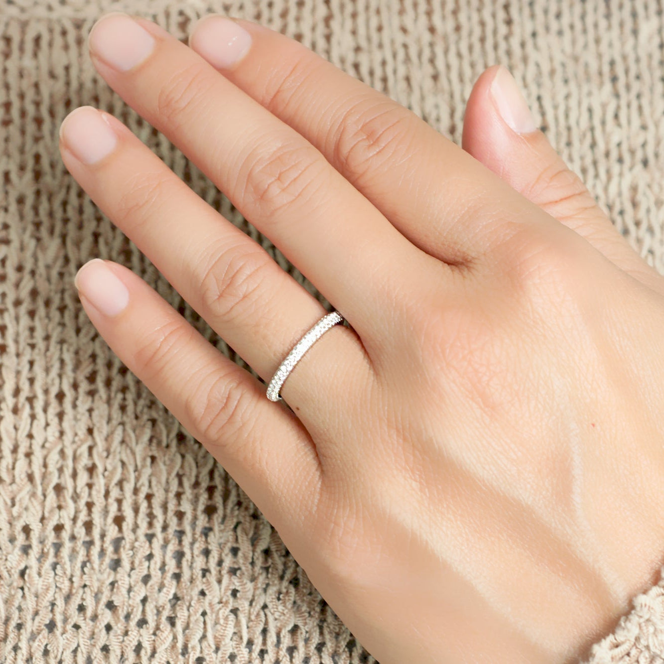 The Starlight Diamond Wedding Band Dainty Micro-Pave Dome Ring